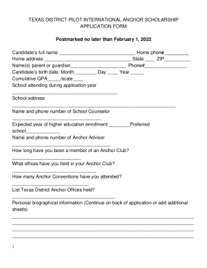 Fillable Online texas district pilot international anchor scholarship ...