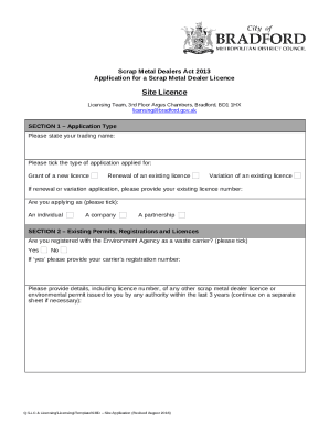 Application for a scrap metal licence from City of Bradford ... Doc ...
