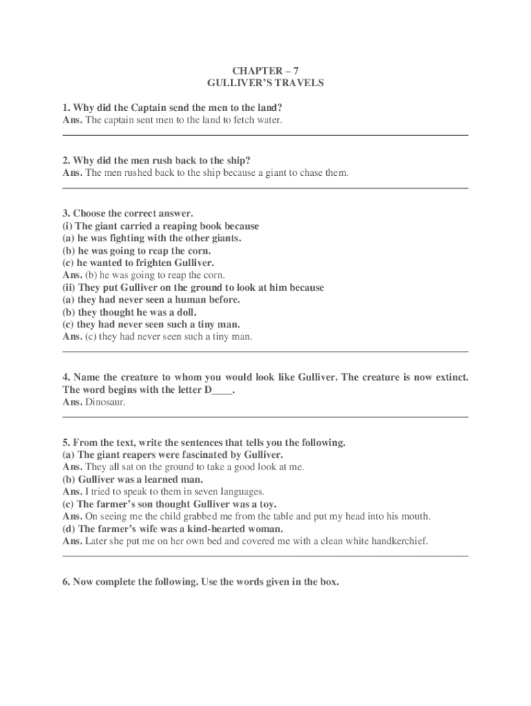 Fillable Online Revision Notes Class 5 English Chapter 7 Gulliver s Fillable Online Revision Notes Class 5 English Chapter 7 Gulliver s