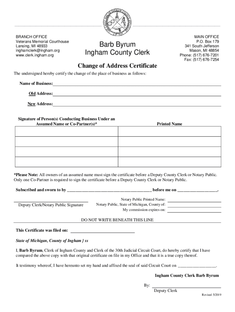 Fillable Online Ingham County Clerk - Mason, MI (Address and Phone) Fax ...