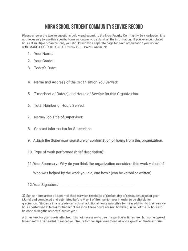 Fillable Online 22-23 TEMPLATE Community Service Form Fax Email Print ...