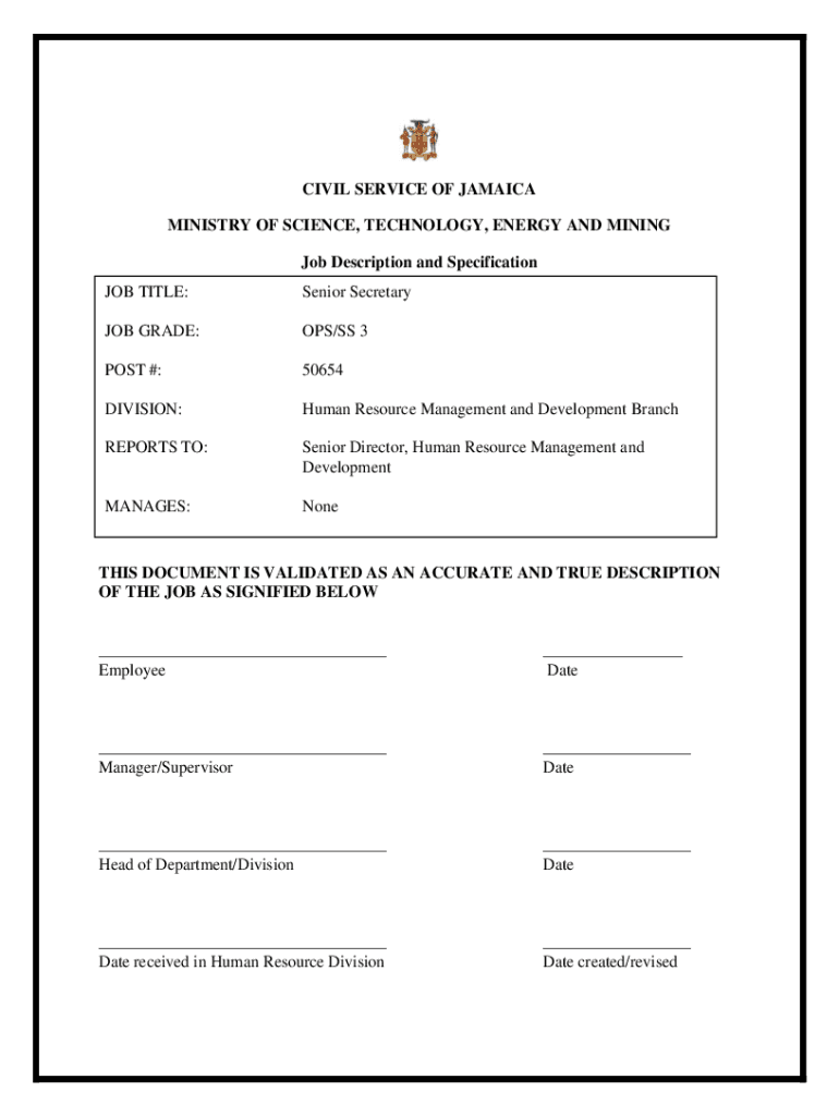 Fillable Online civil service of jamaica job description and ...
