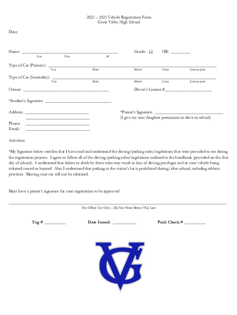 Fillable Online Student Vehicle Registration 2022-2023 Fax Email Print ...