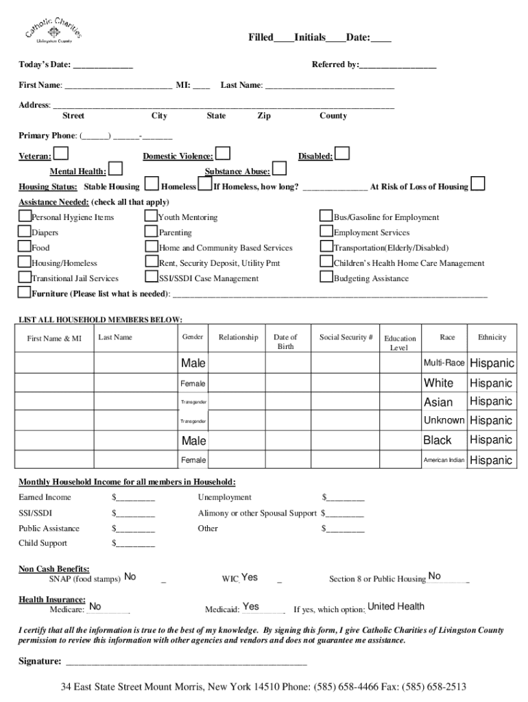 Fillable Online School Intake form - Catholic Charities Steuben ...