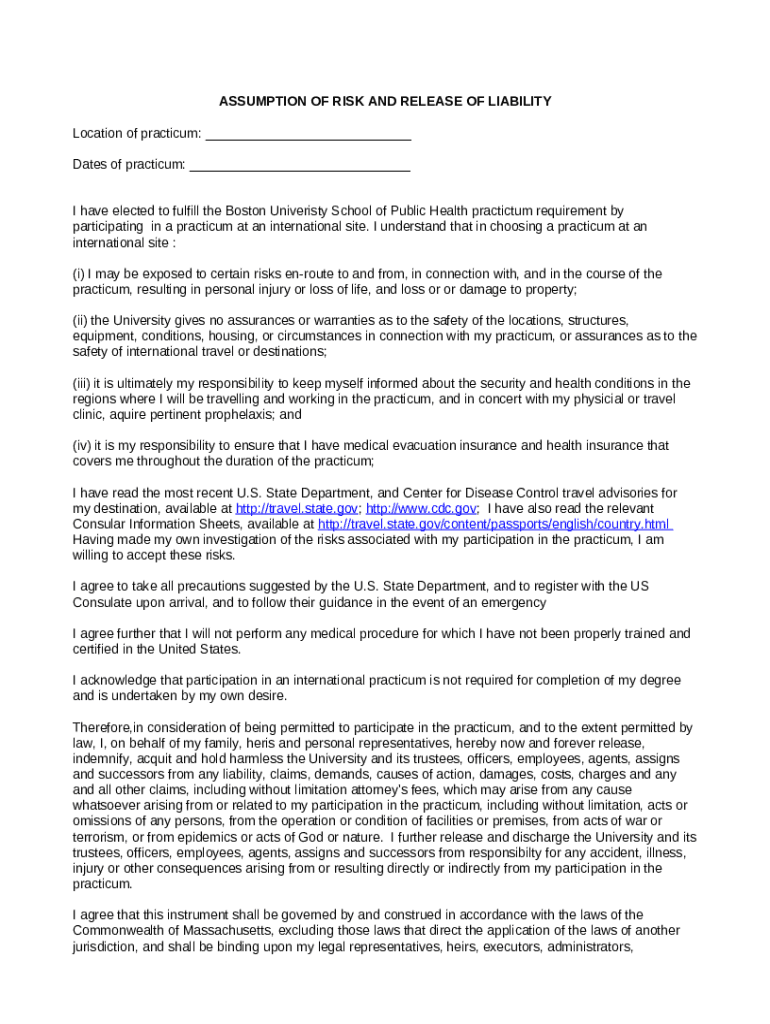 Assumption of Risk, Release, and Waiver of Liability For ... Doc ...