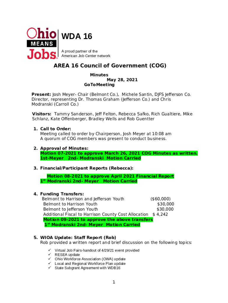 AREA 16 Council of Government (COG) Doc Template | pdfFiller