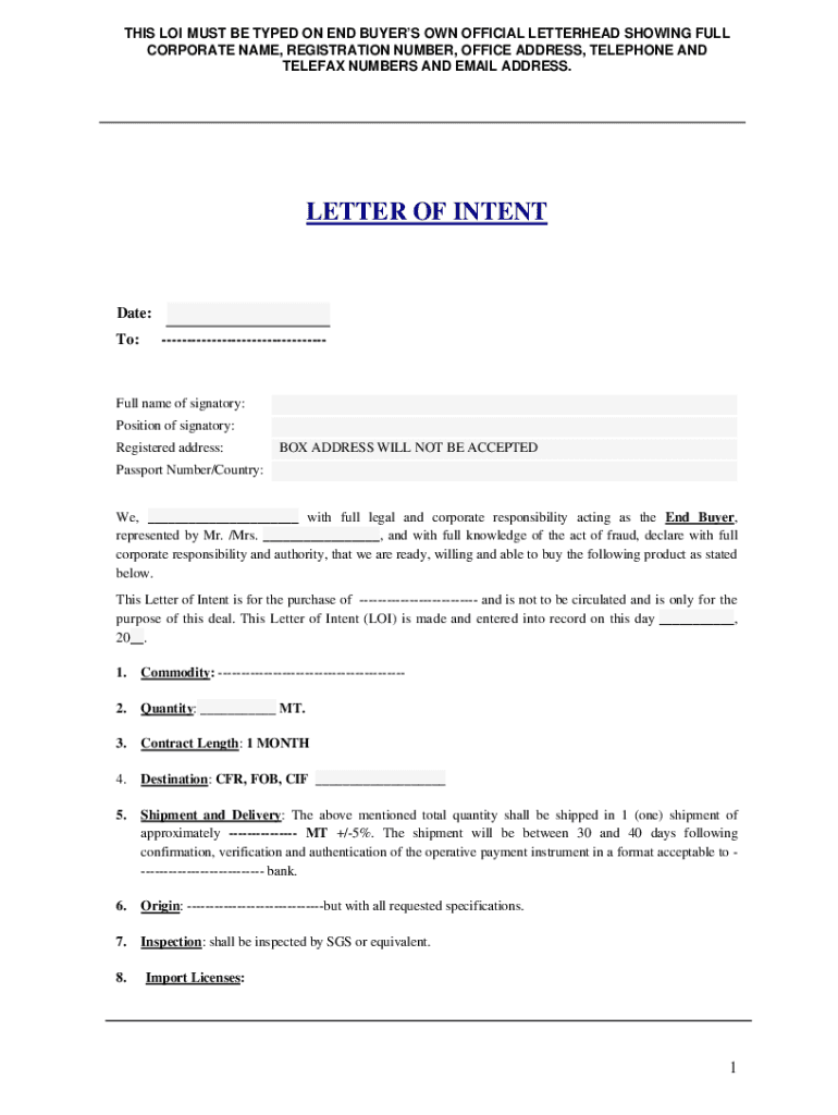 Fillable Online Letter of Intent (LOI) for Business Transactions (With ...