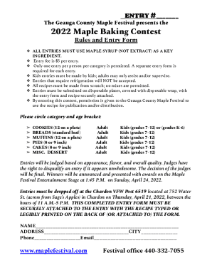 Fillable Online 2020 maple baking entry form Fax Email Print - pdfFiller