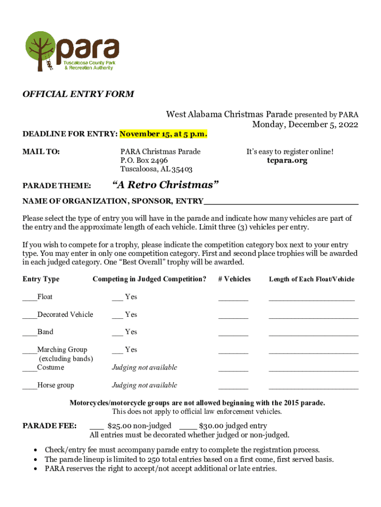 Fillable Online Christmas Parade Application - Trussville Chamber of ...