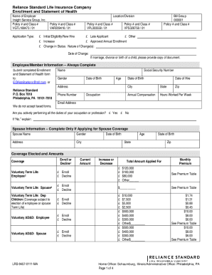 Fillable Online Reliance Standard Life Insurance Co - Company Profile ...