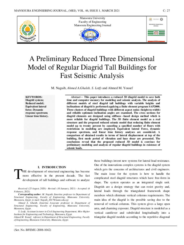 Fillable Online Reliable Drift of Diagrid Tall Buildings due to Seismic Load Fax Email Print ...