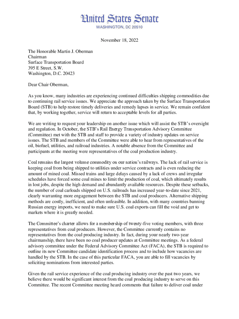 Fillable Online STB Chairman Sends Letter in Response to UP Filing in ...