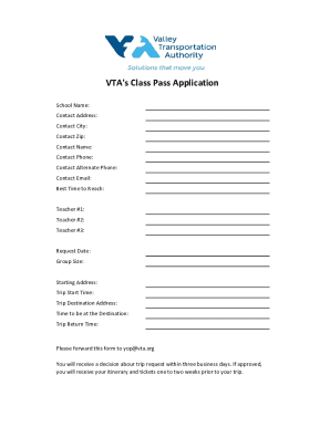 Fillable Online VTA's Class Pass Application Fax Email Print - pdfFiller