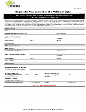 Fillable Online Request for New Connection of a Watchman Light - Form ...