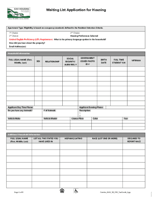 Fillable Online Waiting List Application for Housing Fax Email Print ...