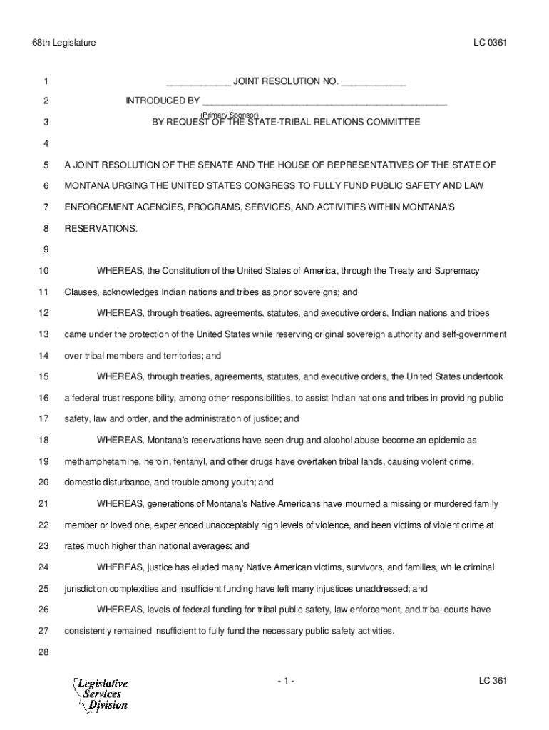 Fillable Online leg mt 68th Legislature LC 0361 - 1 - LC 361 JOINT ...