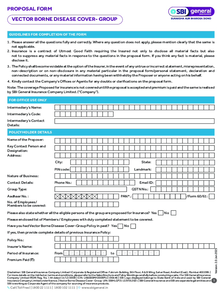 Fillable Online PROPOSAL FORM VECTOR BORNE DISEASE COVER Fax Email Print - pdfFiller