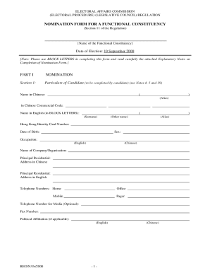 Fillable Online 2000 Legislative Council Election - Nomination Form For ...