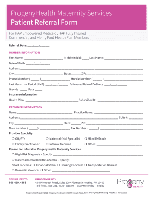 Fillable Online ProgenyHealth Maternity Services Patient Referral Form ...