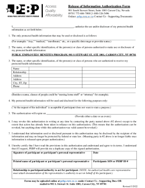 Fillable Online pebp state nv Release of Information Authorization Form Fax Email Print - pdfFiller