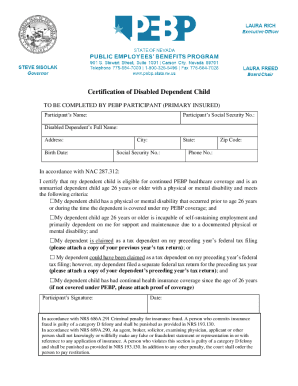 Fillable Online pebp state nv Request for Certification of Disabled ...