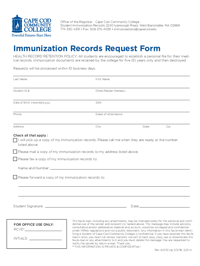 Fillable Online Fill - Free fillable Immunization Records Request Form ...