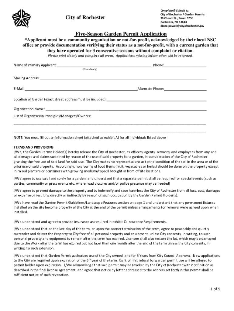 Fillable Online City of Rochester Five-Season Garden Permit Application Fax Email Print - pdfFiller