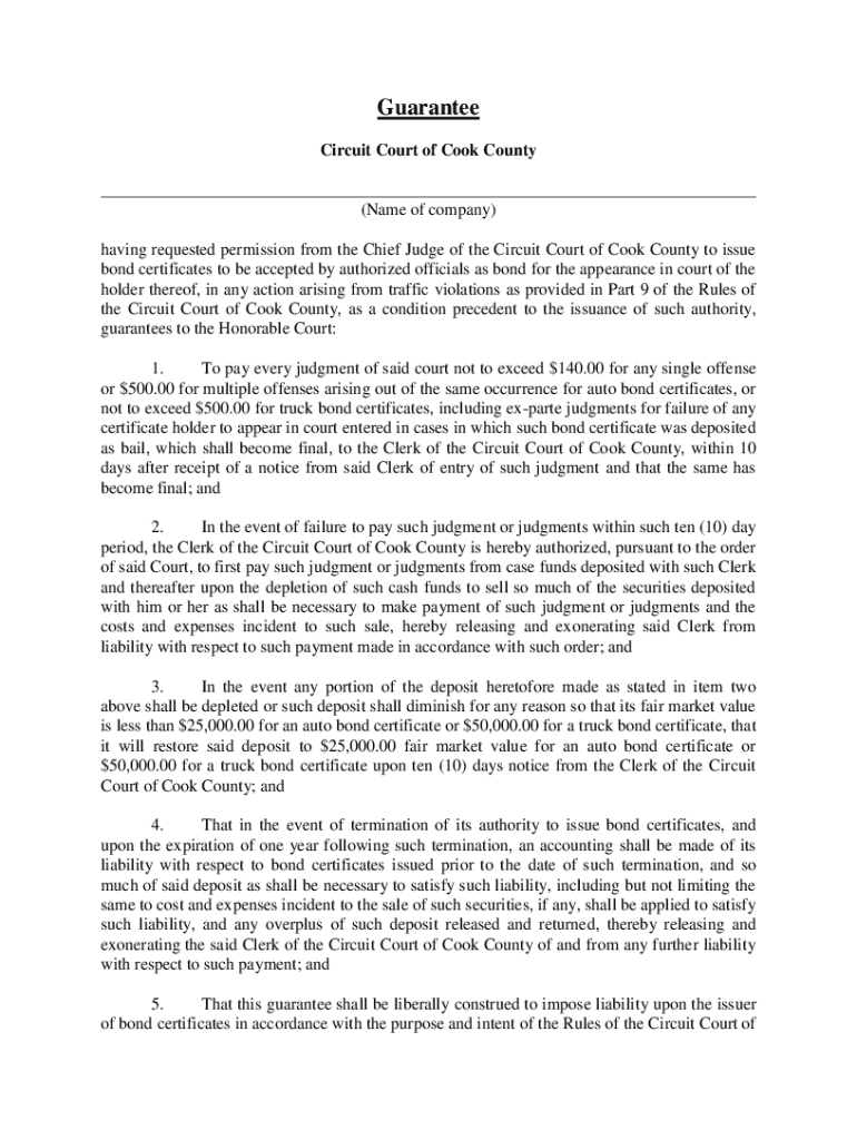 Fillable Online Bond Certificate Authorization - Circuit Court of Cook ...