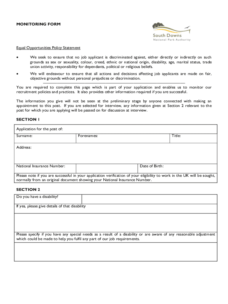 Fillable Online MONITORING FORM Fax Email Print - pdfFiller