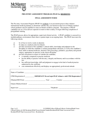 Fillable Online Pre-entry Assessment Program (PEAP) for Residents Final ...