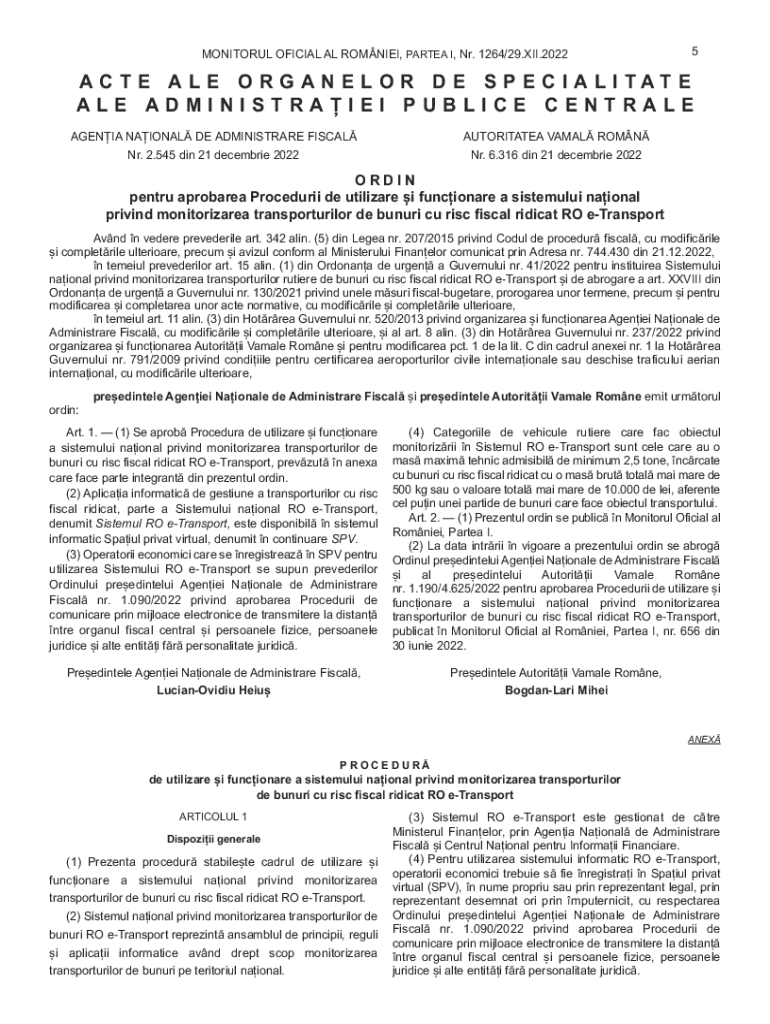 Fillable Online Ordin comun RO e-Transport Fax Email Print - pdfFiller