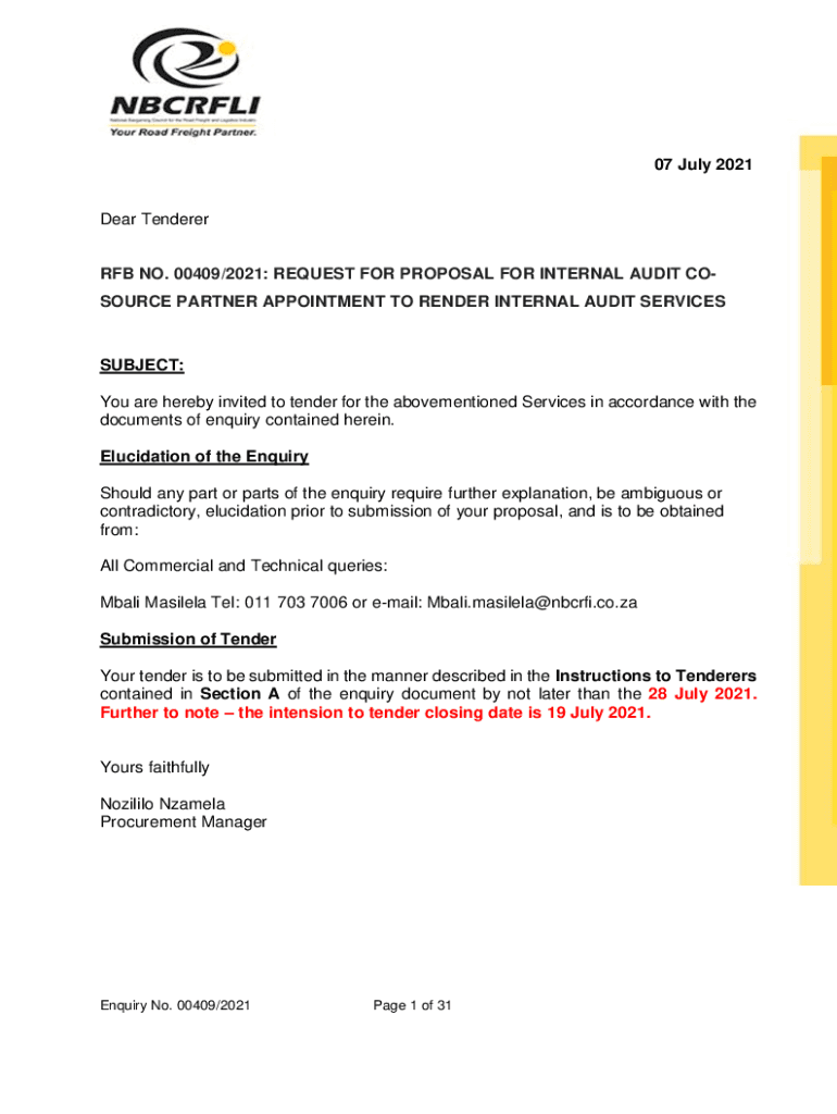 Fillable Online Request for Proposal: Internal Audit Co-Sourcing ...