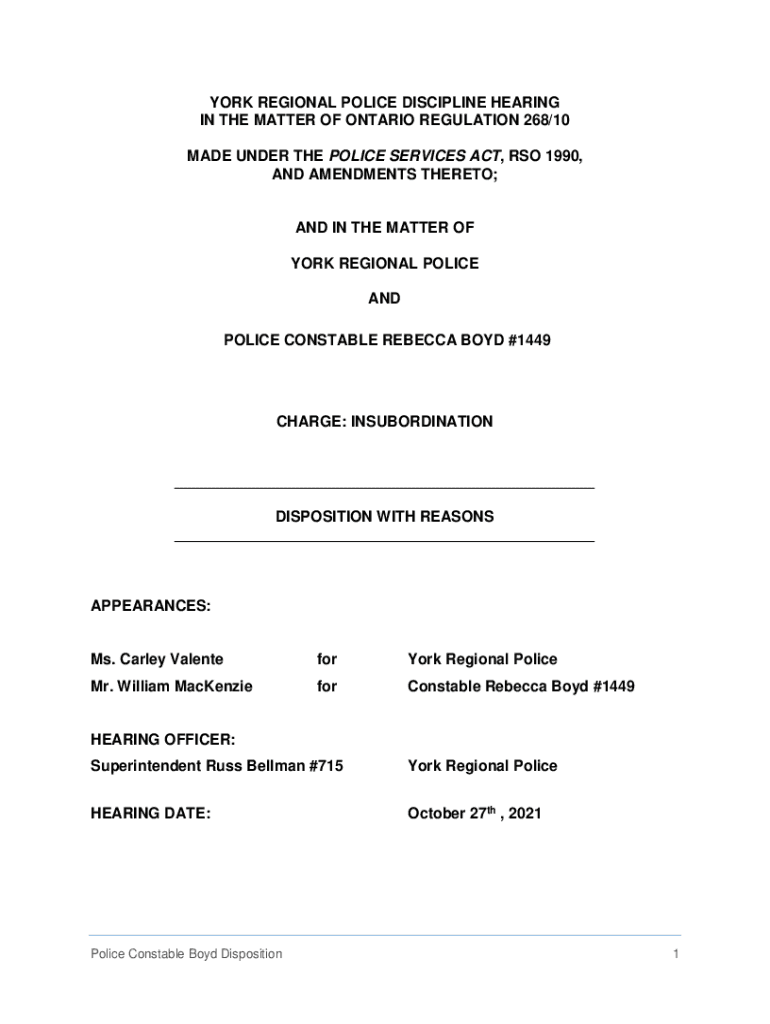 Fillable Online York Regional Police Service Discipline Hearing Fax ...