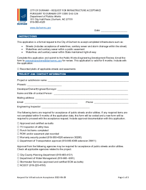Fillable Online REQUEST FOR INFRASTRUCTURE ACCEPTANCE PURSUANT ... Fax ...