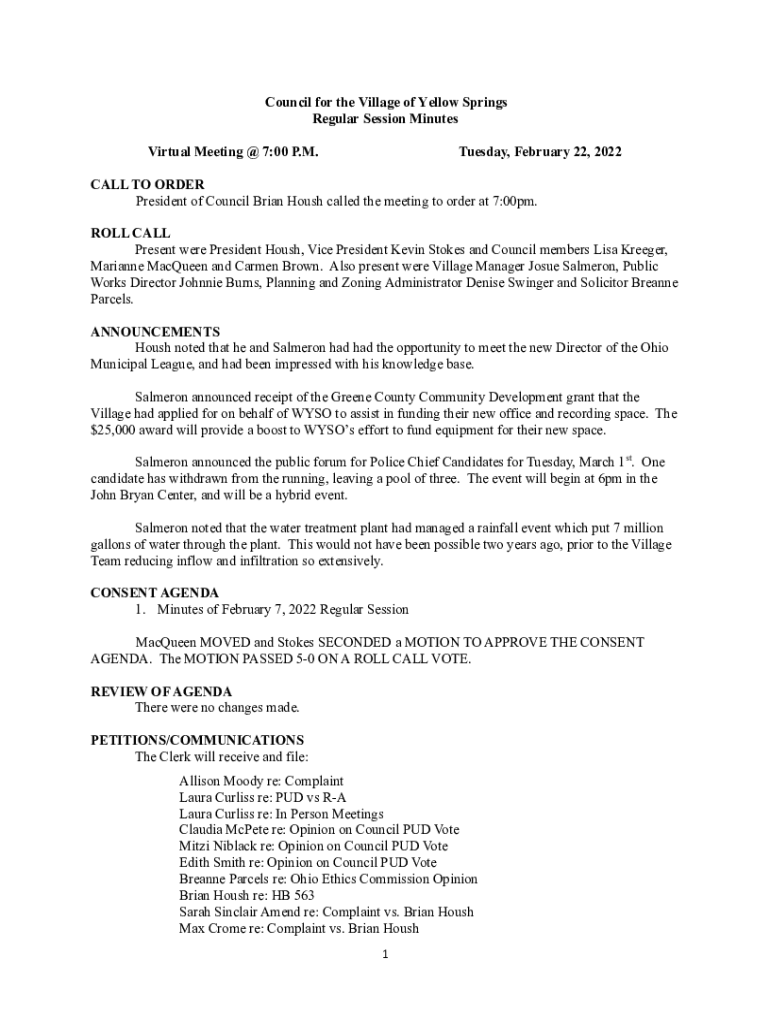 Fillable Online Present were President Housh, Vice President Kevin ...