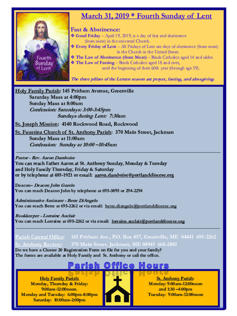 Fillable Online Lenten Weekly Reflection for March 31, Fourth Sunday of ...