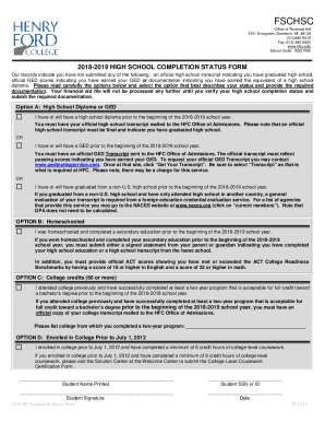 Fillable Online 2018-2019 HIGH SCHOOL COMPLETION STATUS FORM Fax Email ...