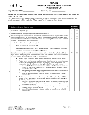 Fillable Online M15-654 Inclusion/Exclusion Criteria Worksheet ...