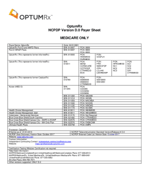 Fillable Online OptumRx NCPDP Version D.0 Payer Sheet *** ... Fax Email ...