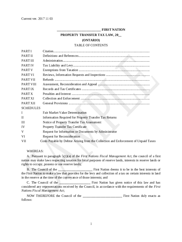 Sample Property Transfer Tax Law ON Doc Template PdfFiller sample-property-transfer-tax-law-on-doc-template-pdffiller