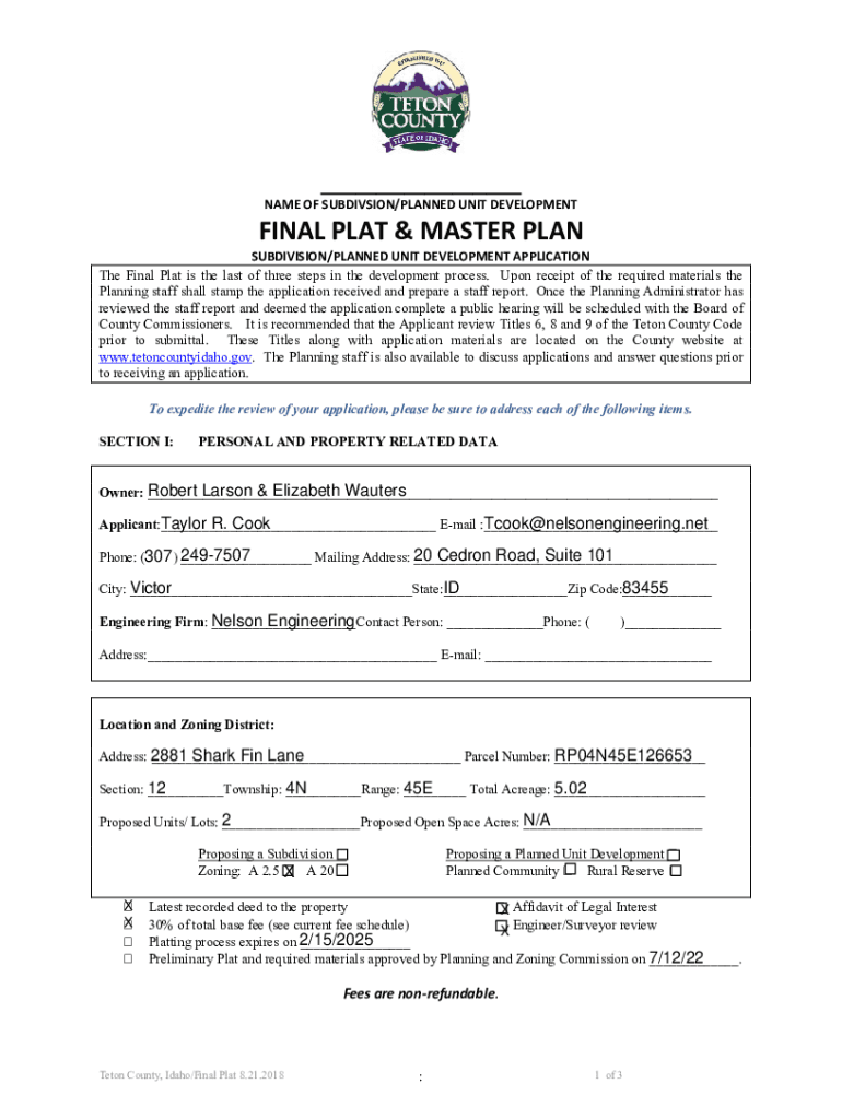 Fillable Online application for final subdivision plat approval - Lehi City Fax Email Print ...