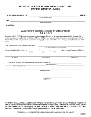 Fillable Online Magistrate's Decision Minor Name Change Form 21.3.1 Fax ...