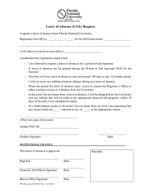 Fillable Online Leave of Absence (LOA) Request. - Florida National ...