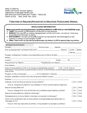 Fillable Online independent medical review (imr) application/complaint ...