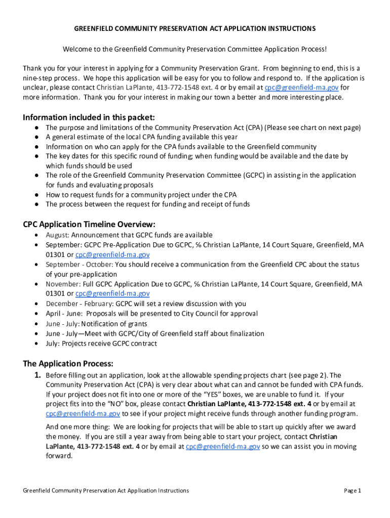 Fillable Online CPC Application Timeline Overview - City of Greenfield ...