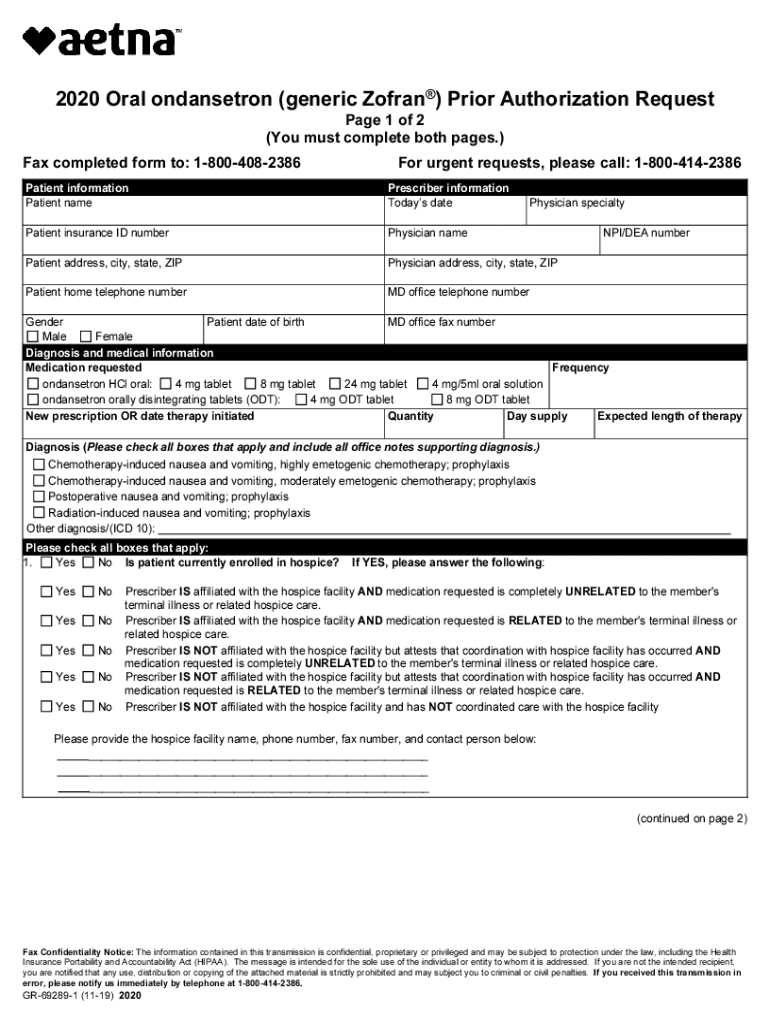 Fillable Online Aetna 2020 Oral (generic ) Prior Authorization Request ...