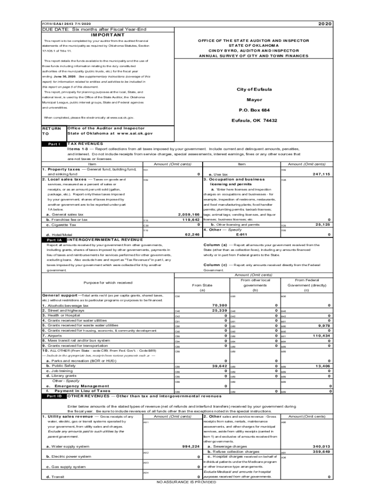 Fillable Online Six months after Fiscal Year-End IMPORTANT City of ...