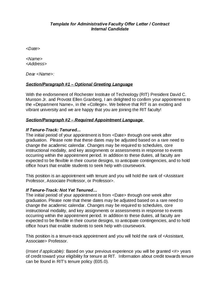 Template for Administrative Faculty Offer Letter / Contract Doc Template | pdfFiller