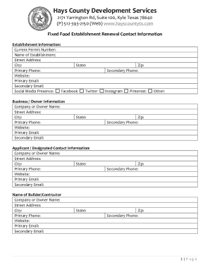 Fillable Online FIXED FOOD ESTABLISHMENT RENEWAL APPLICATION Fax Email ...