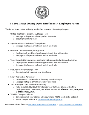 Fillable Online PY 2021 Hays County Open Enrollment - Employee Forms ...